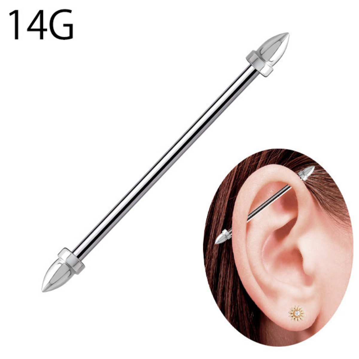 インダストリアル 14g BULLET スパイク ステンレスピアス つけっぱなし 軟骨ピアス ボディピアス ピアス メンズ レディース | BONshape ボディピアス専門店
