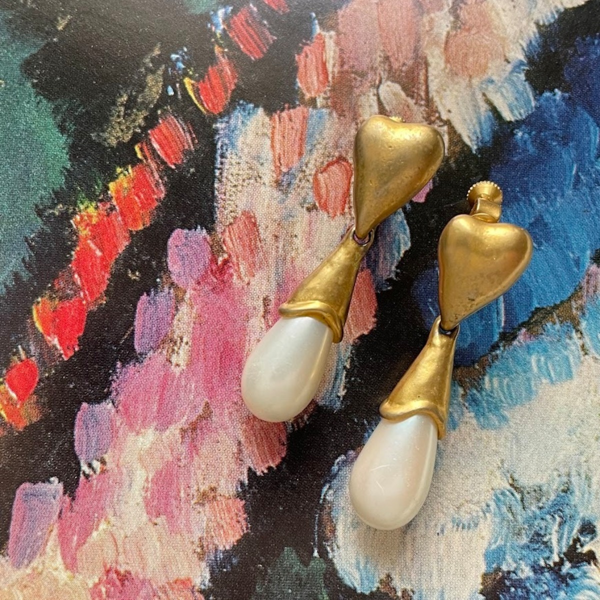 ハート パール マット イヤリング 《E-0237》 | ModernLoop ユーズドアクセサリー専門店