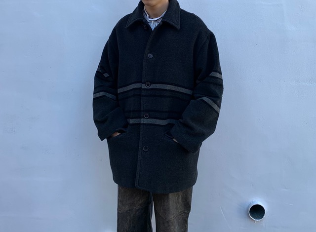 “NIGEL HALL” charcoal gray wool/cashmere/polyamide line design half ...