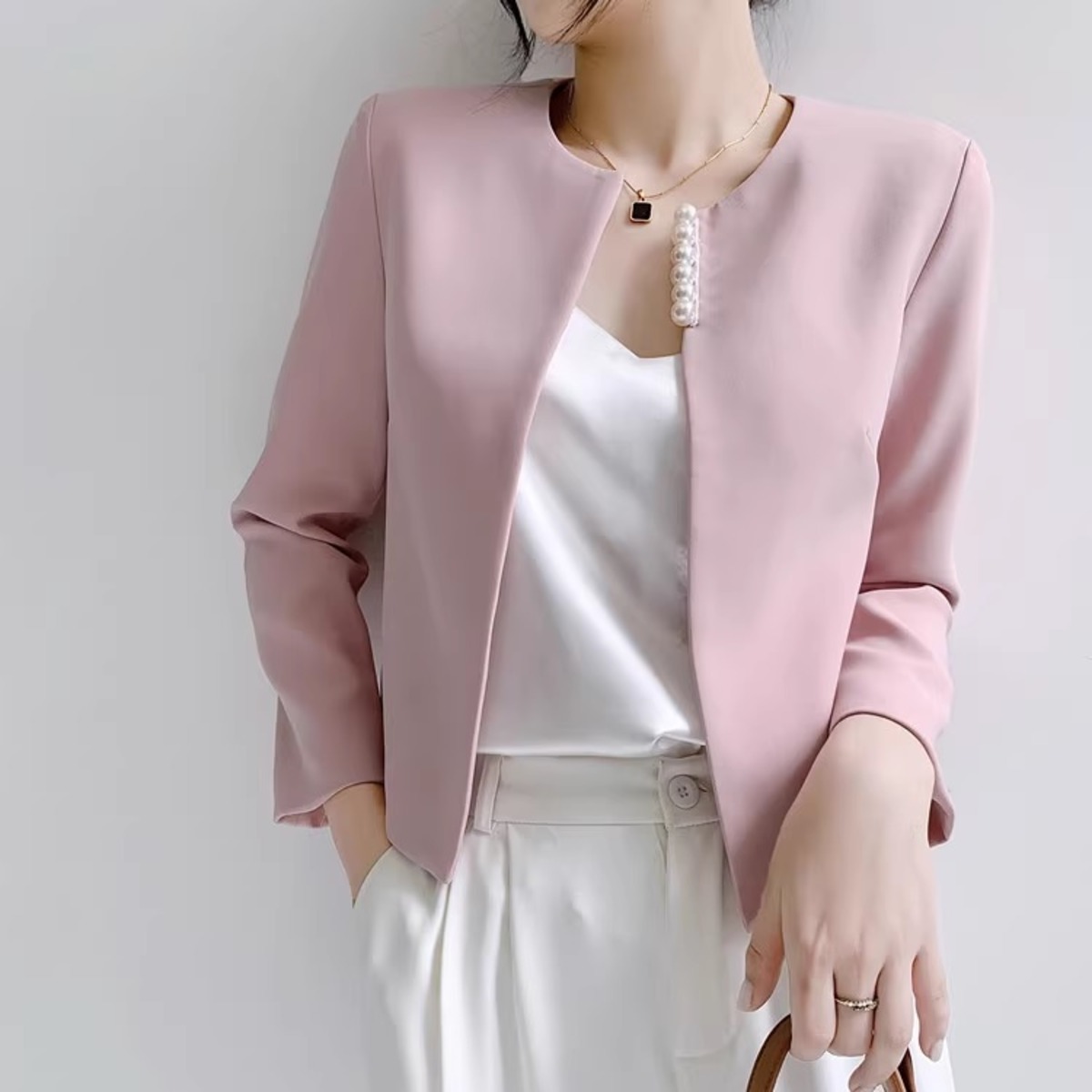 pearl button no collar jacket(2color)＜j1594＞ | AMOR&ALMA