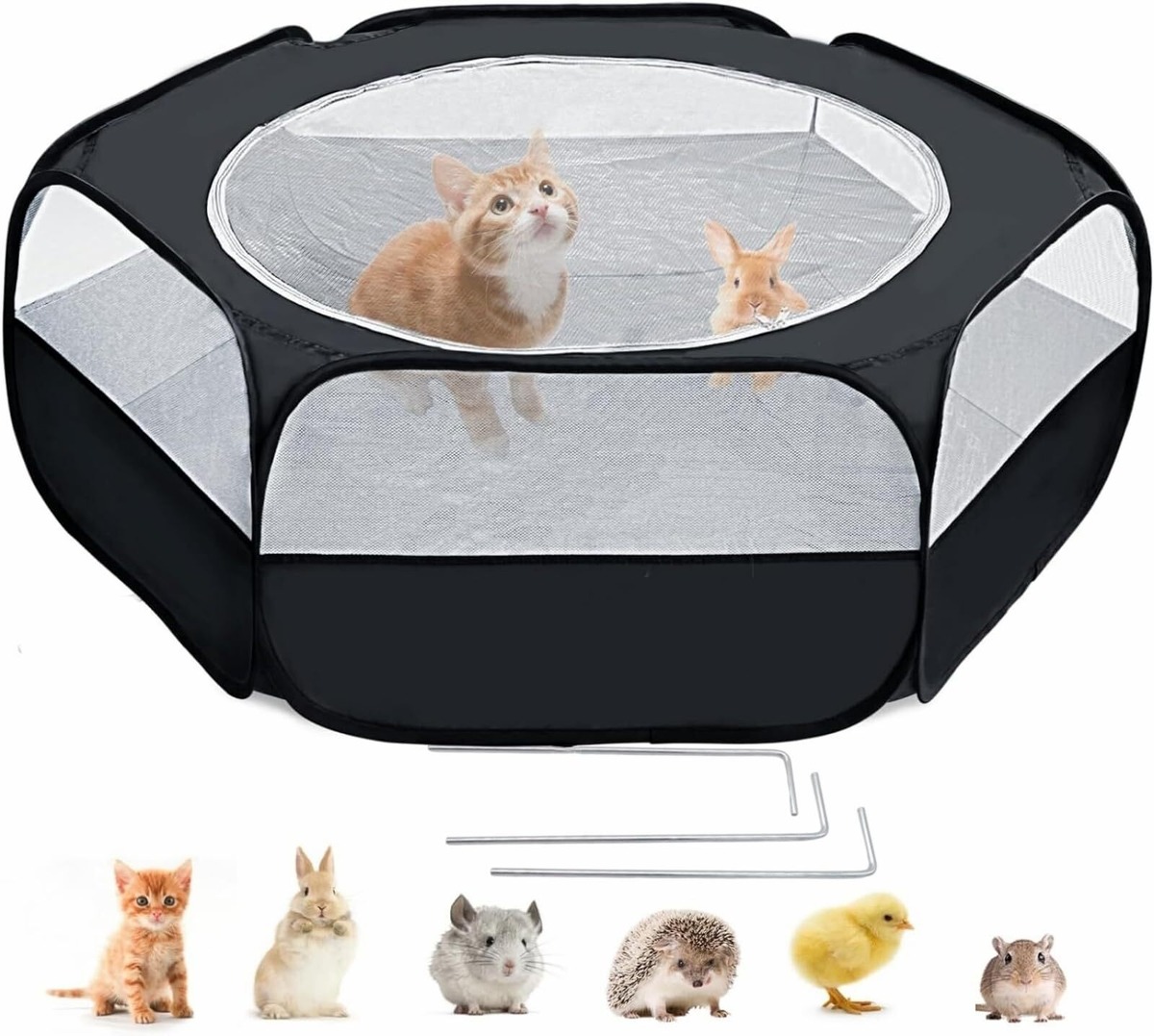 [YFFSFDC] ペット プレイ サークル 小動物フェンス アウトドア/室内 遊び用のサークル 折り畳式 小動物 メッシュ ケージフェンスペット ゲージ 収納簡単 軽量 脱走防止 袋付き ...