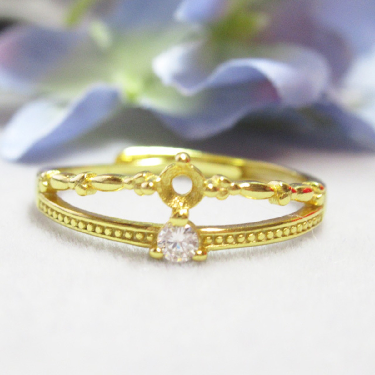 3㎜ ティン ティアラ 3爪CZ S925 リング台 YG | rue Sepia