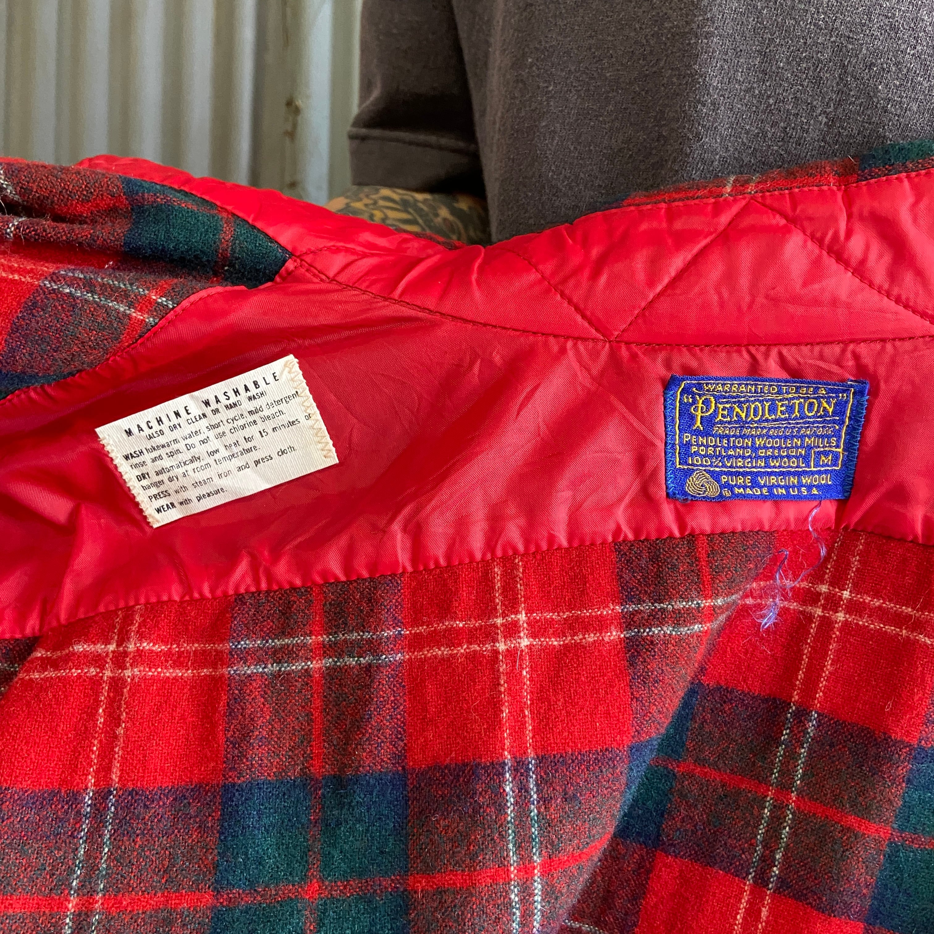 70年代 USA製 PENDLETON ペンドルトン チェック柄 ウール 長袖シャツ メンズM 古着 レッド×グリーン 赤 緑 70S ヴィンテージ ビンテージ【長袖シャツ】【CS2212 ...