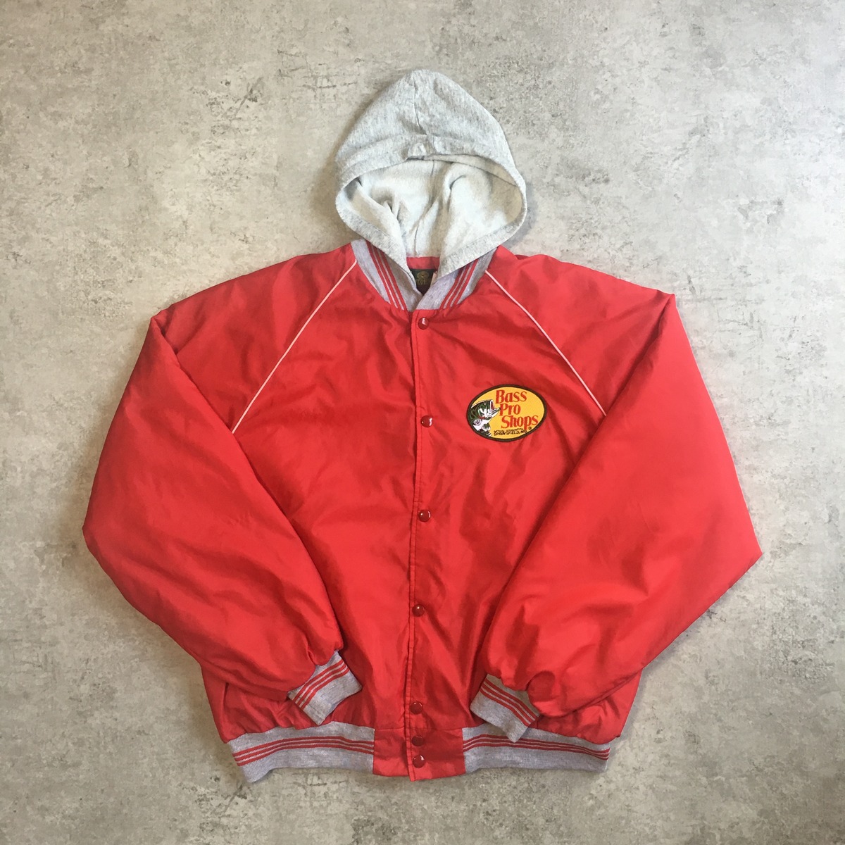 80s USA製 RED HEAD ”Bass Pro Shops ” Emblem Hoodie Nylon Stadium Jumper ...