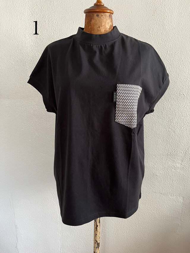 着物ポッケTシャツ 着物パッチワークTシャツ 着物リユース 再利用 モックネック | saico