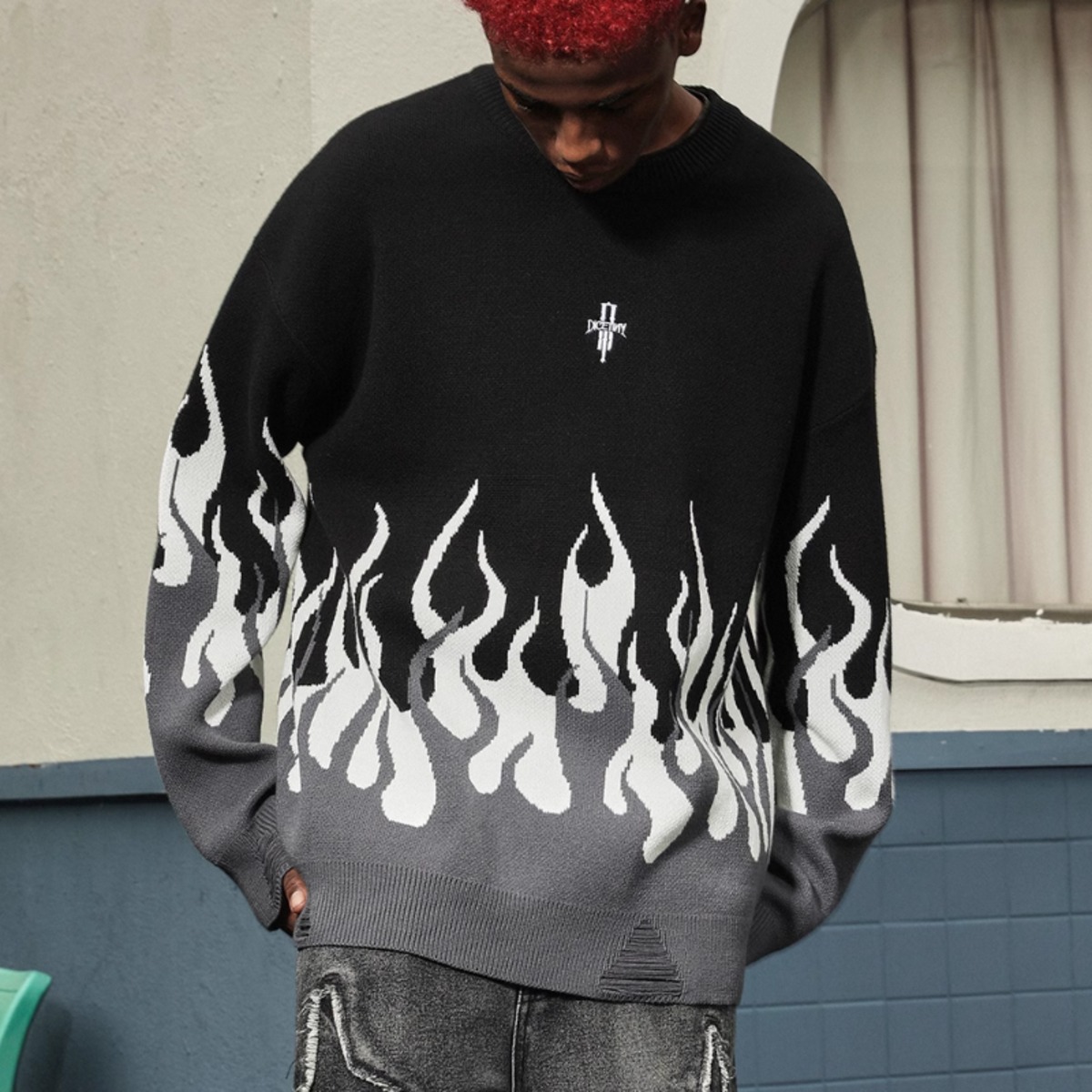 【DRIP3139】DCTY Flame Full Print Loose Knit Sweater ※お一人様2点まで | DRIP | ドリップ