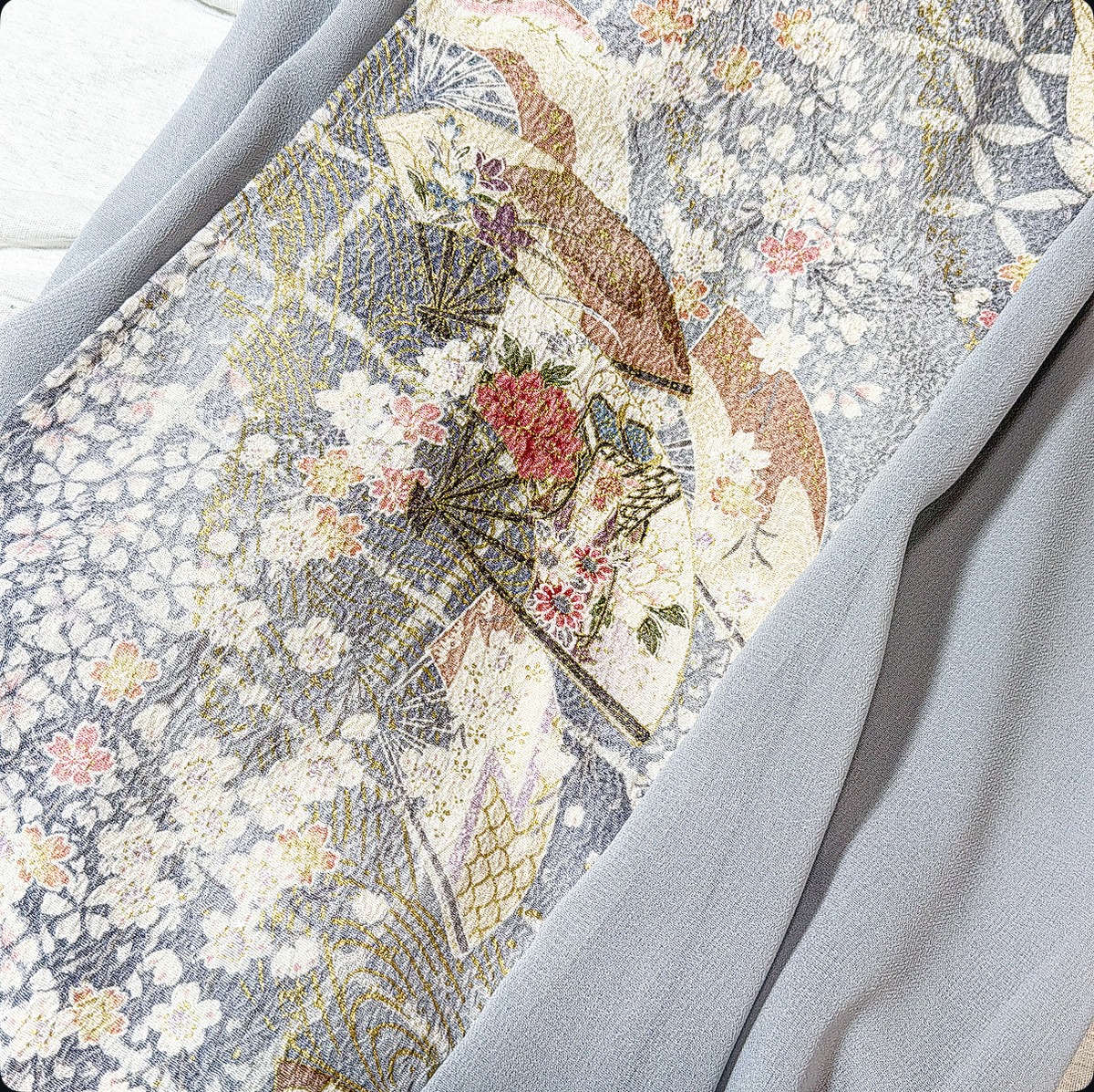 (Square)Sakura and Sensu pattern Kimono×Hijab | 紗紗 xiaxia hijab Japan