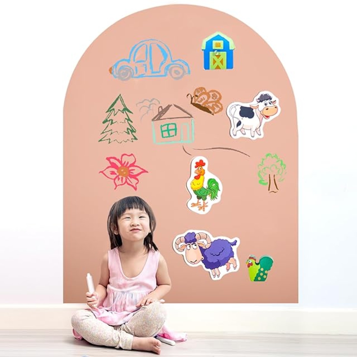 Warasee マグネット チョーク ボード アーチ型 80×100cm タープピンク 粘着式 ブラックボード シート 子供部屋/リビング用 ...