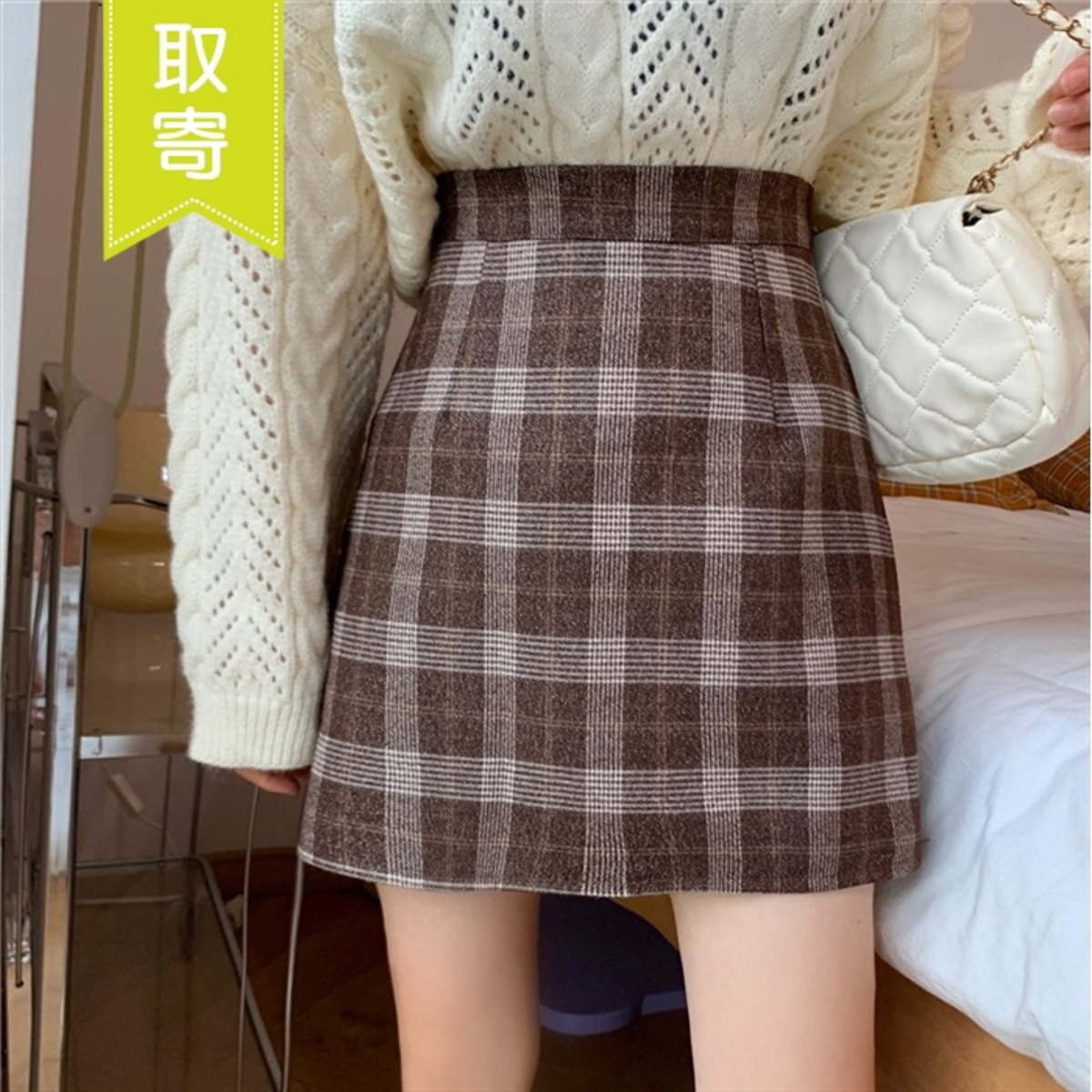 チェック柄 台形ミニスカート レトロ Aライン ハイウエスト 可愛い ミニスカ レディース ※【取寄：発送目安14-21日営業日 ...