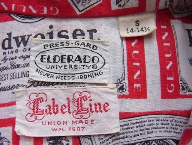60s Label Line ELDERADO Budweiser バドワイザー ヴィンテージ 総柄ボタンダウンシャツ | CYCLONE