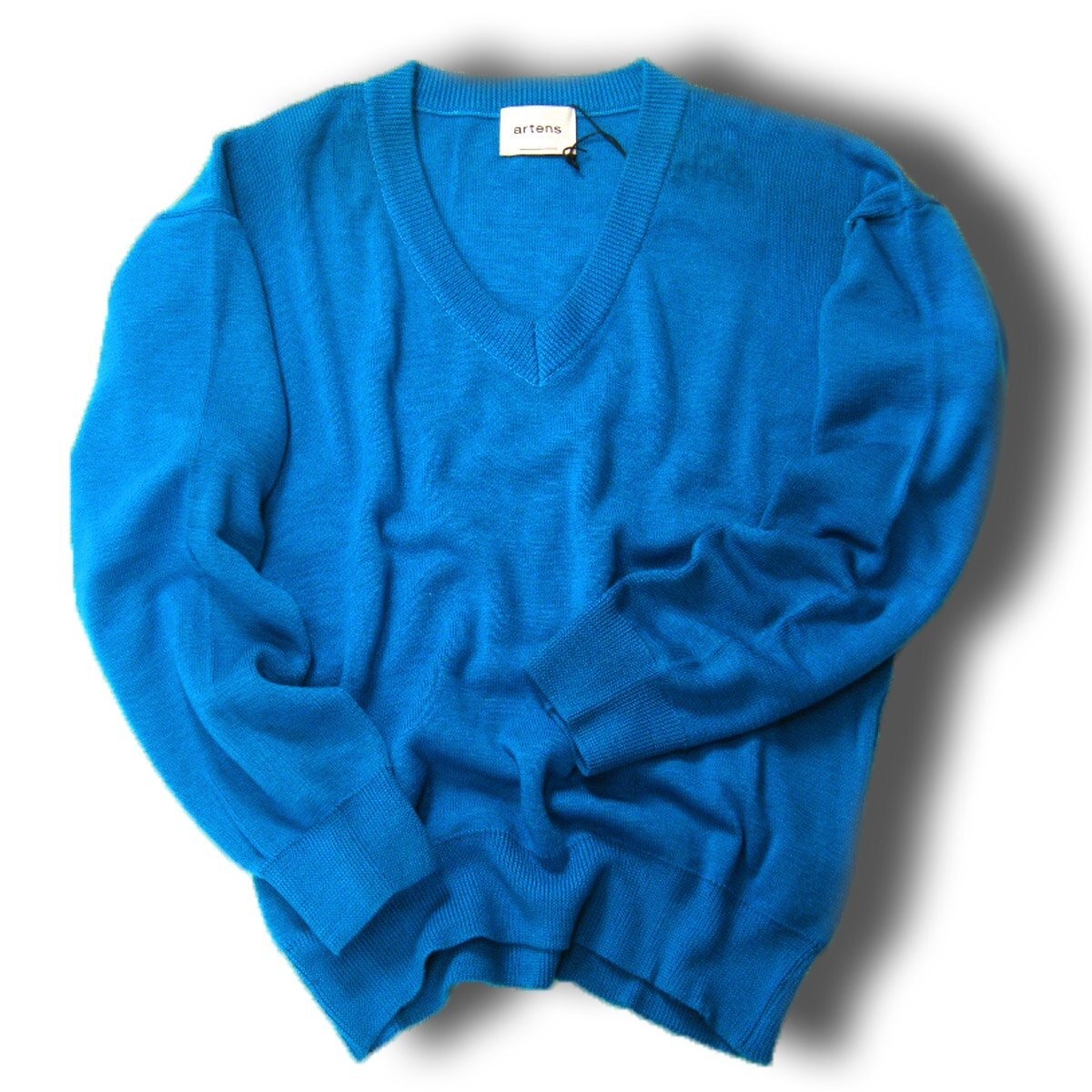 artens ／ アーテンス ウール Vネック ニット 日本製 WOOL PIECE DYE KYO ユニセックス 青 ブルー COMME ...