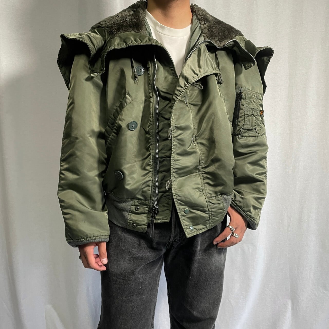 90年代 USA製 ALPHA アルファ N-2B フライトジャケット 民間品 メンズL-XL相当 古着 90s ヴィンテージ VINTAGE キルティングライナー アメカジ セージグリーン ...