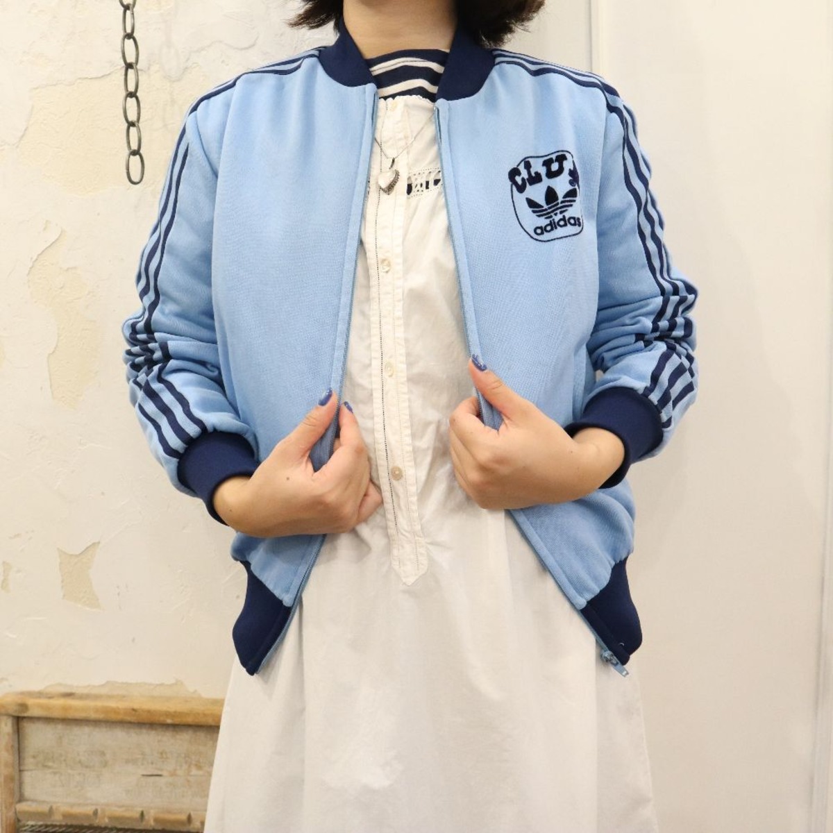 70-80s "club adidas" light blue × navy line track jacket [l-1307 ...