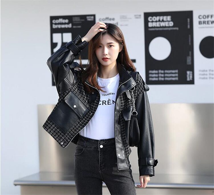 韓国ファッション スタンドカラー ジッパー レザージャケット 韓国ファッション スタンドカラー ジッパー レザージャケット