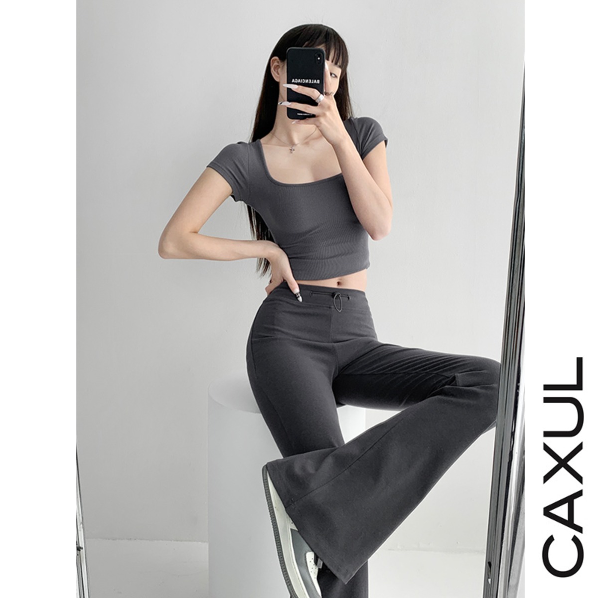 ウエストドローストリング フレアパンツ/5color | Caxul