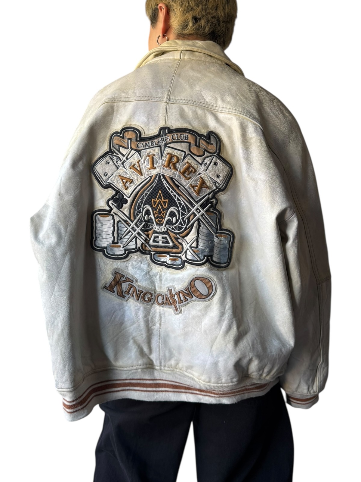 ♾ Avirex ♾ "gambler's club"Logo design white leather size 5XL ...