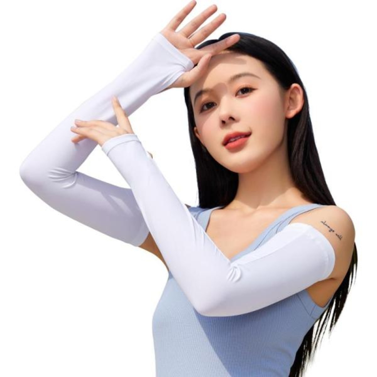 [Famimor] アームカバー レディース 冷感 uvカット ロング丈 指穴あり 腕カバー 接触冷感 UPF50+ 夏 ひんやり 日焼け防止 アーム1 | hero01
