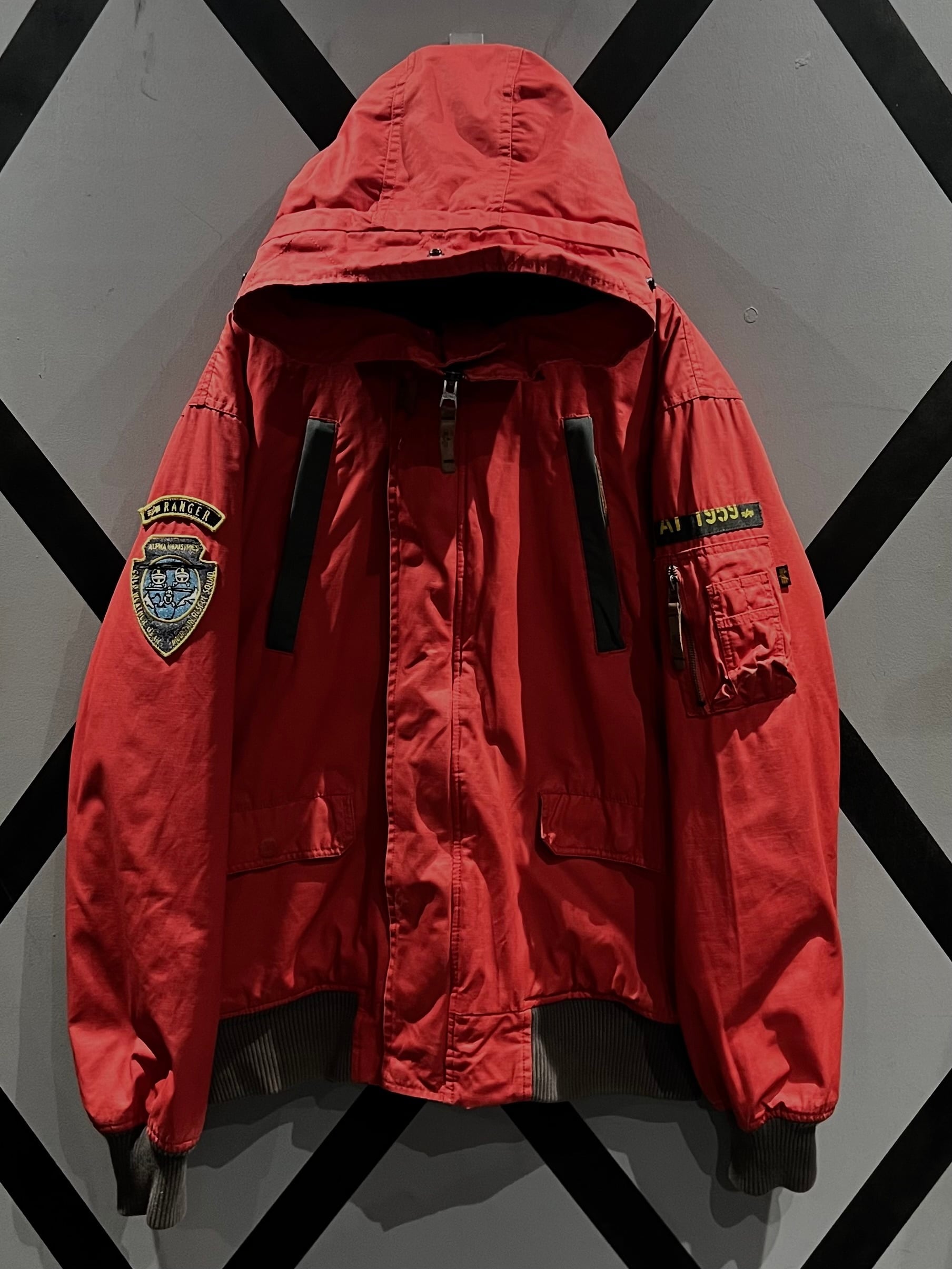 【X VINTAGE】"ALPHA INDUSTRIES" Orange Color Loose Hooded Flight Jacket ...