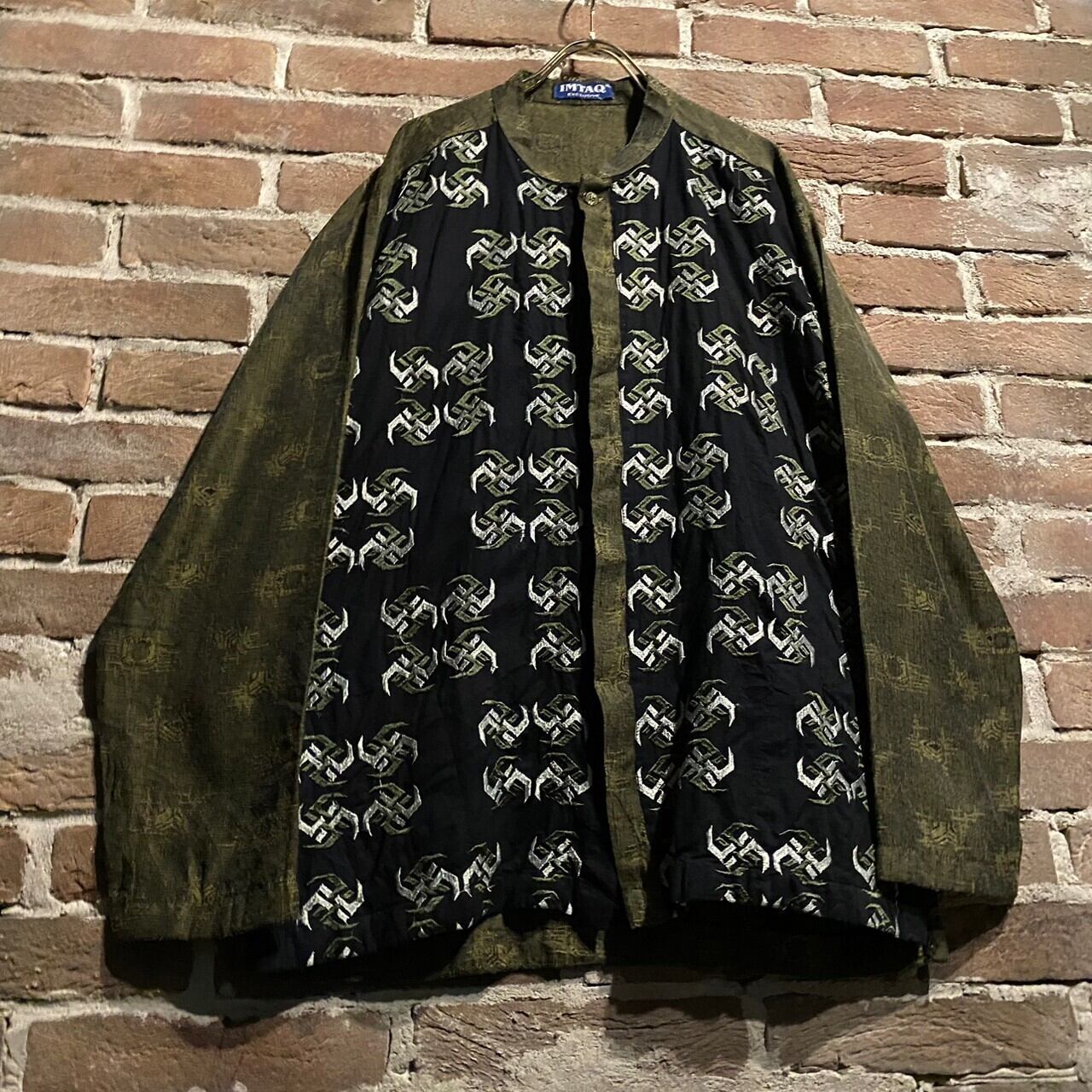 【Caka act3】Beautiful Switching Ethnic Pattern Stand Collar L/S Shirt ...