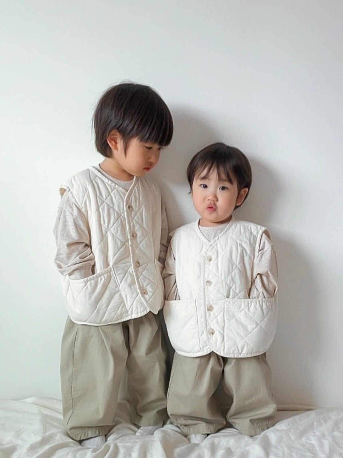 【即納/L】quilting vest -cream / onu | select shop Mujige - 韓国子供服