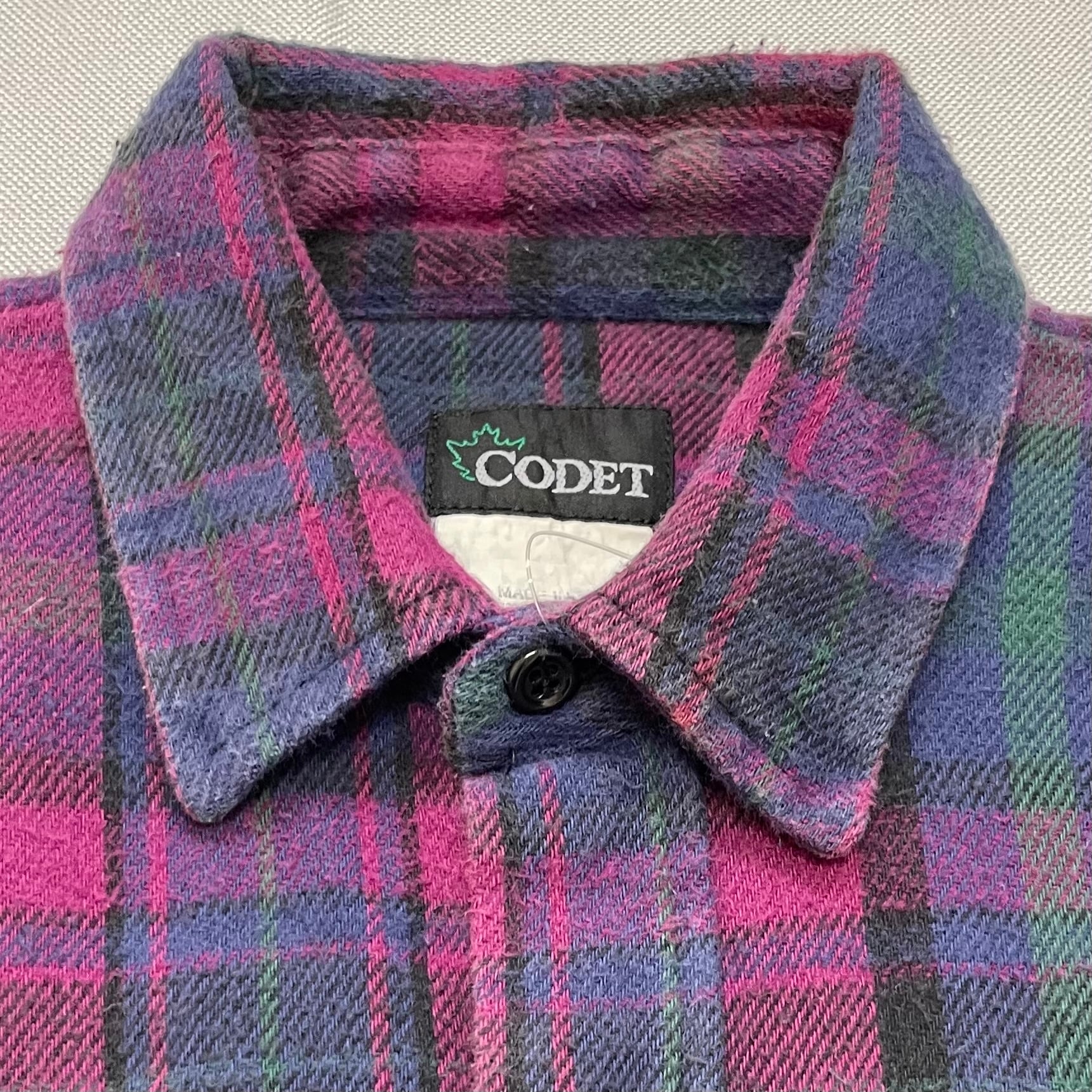 USA製 CODET チェック柄 長袖シャツ ポケット付き 紫×青×緑×黒 M USA製 CODET チェック柄 長袖シャツ ポケット付き 紫×青×緑×黒 M