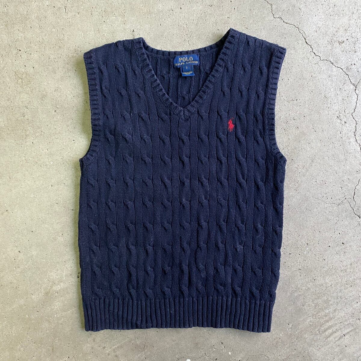 【キッズ7歳】POLO RALPHA LAUREN ポロ ラルフローレン コットンニットベスト 7歳 古着 キッズ企画 ワンポイントロゴ刺繍 ...
