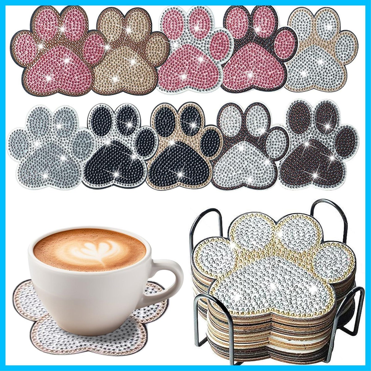 Sitengle ダイヤモンドアート コースター キット8個入 ビーズアート ダイアモンドアート セット DIYダイヤモンドペインティング 5Dダイヤモンド塗装キット ホルダー付き コースター ...