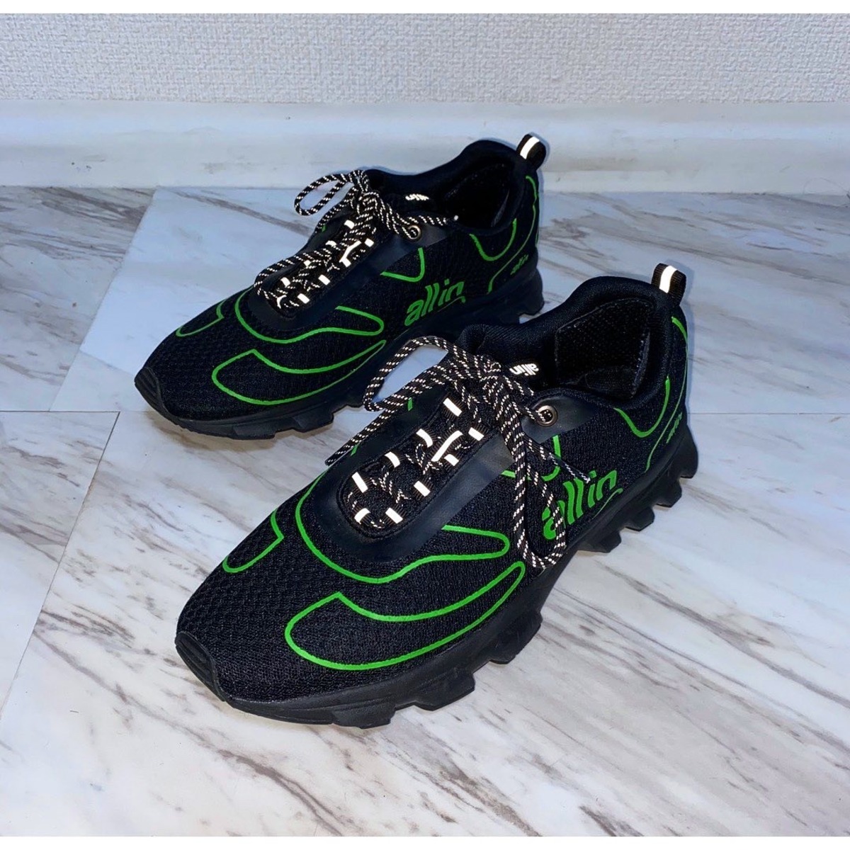 all in black & neon green reflector sneaker | protocol