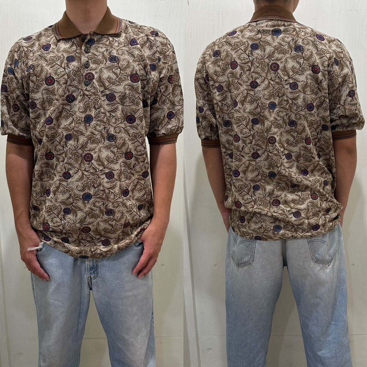 James Dillon 90s Italy crazy pattern shirt イタリア製 90s レトロ 総柄ポロシャツ 花柄 L | 古着屋 自遊本舗【アメリカ雑貨・古着】
