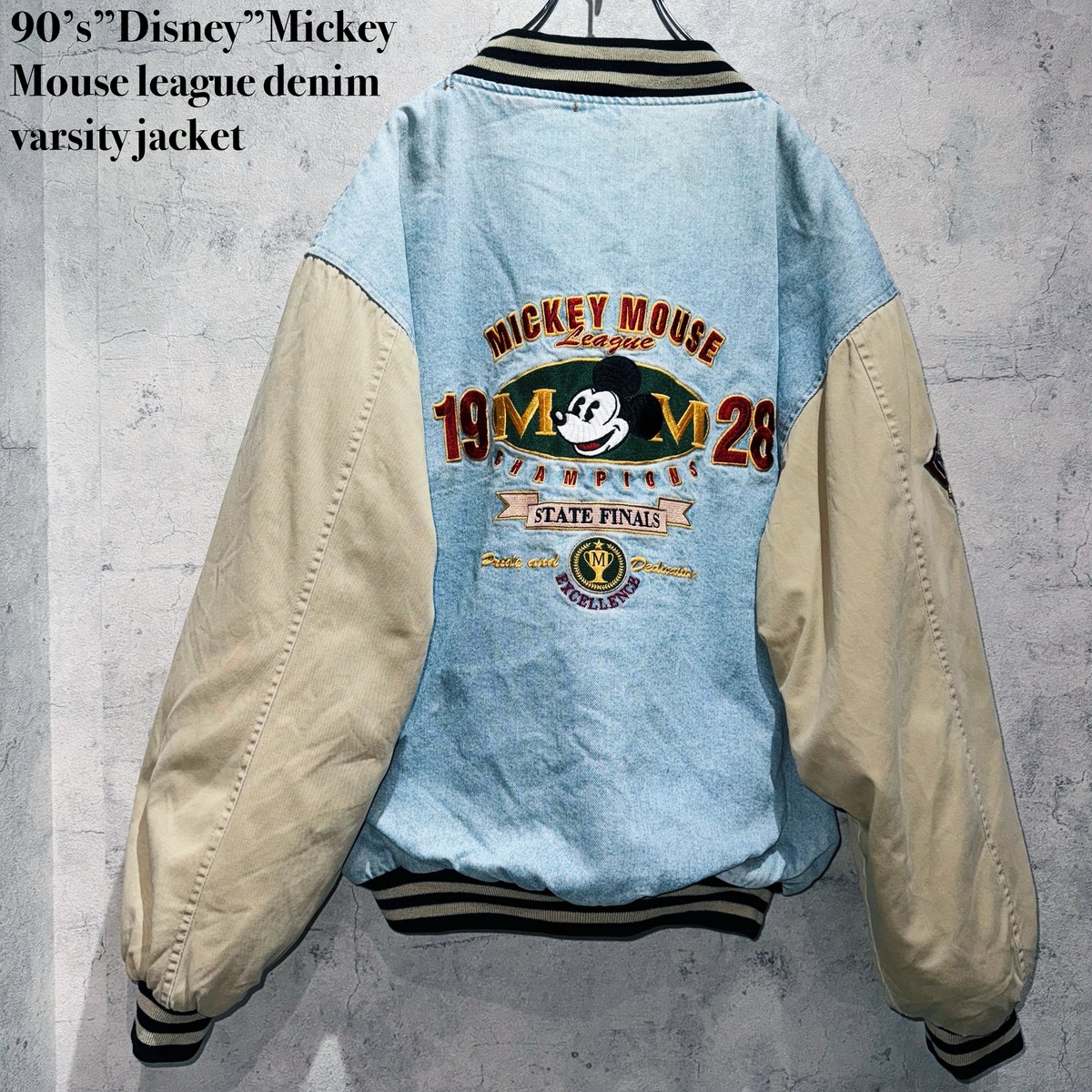 90’s”Disney”Mickey Mouse league denim varsity jacket | ayne