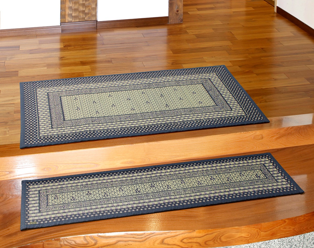 国産い草玄関マット（裏貼り） エルモード 約87×180cm ブルー | インテリアのNooBee