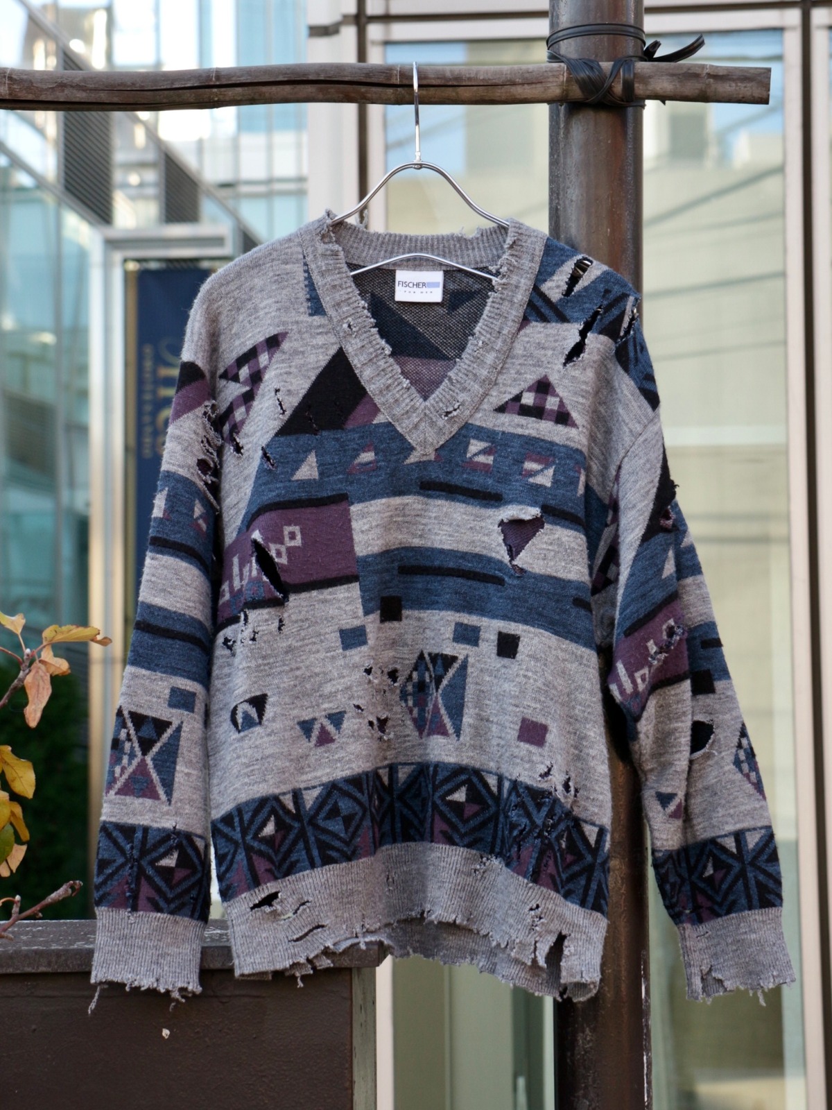 custom BORO V-neck knit / ボロ加工Vネックニット【USED/古着】 | usunoro