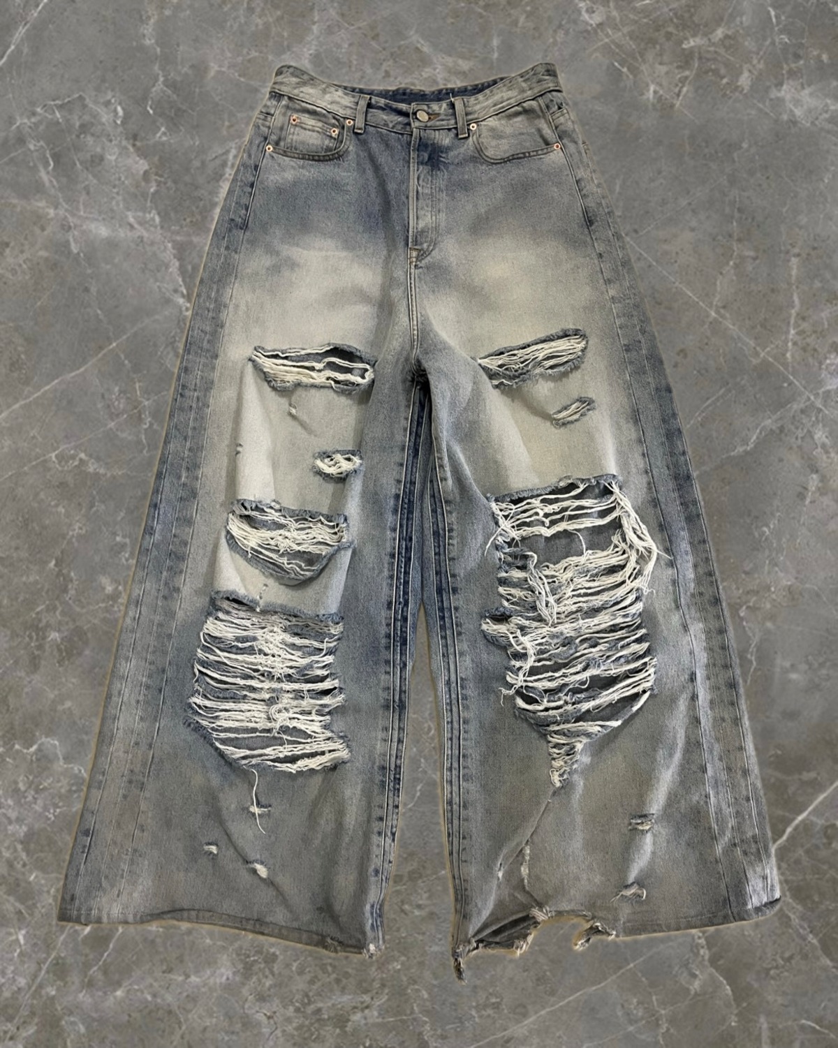"VETEMENTS" super wide long destroy denim pants | IRUSE second