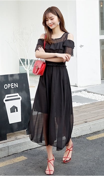 ワンピース ワンピドレス ロング ロング丈 袖あり 半袖 ラウンドネック