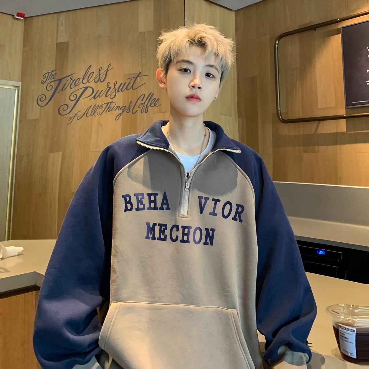 【PPGシリーズ】★トップス★ 3color スウェット 男女兼用 メンズ 配色 ブラック ネイビー ブラウン | elegant