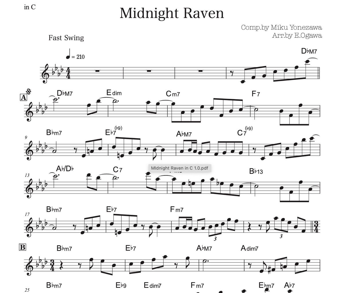 Midnight Raven 譜面 inC | Yonezawa Miku Official Web Shop