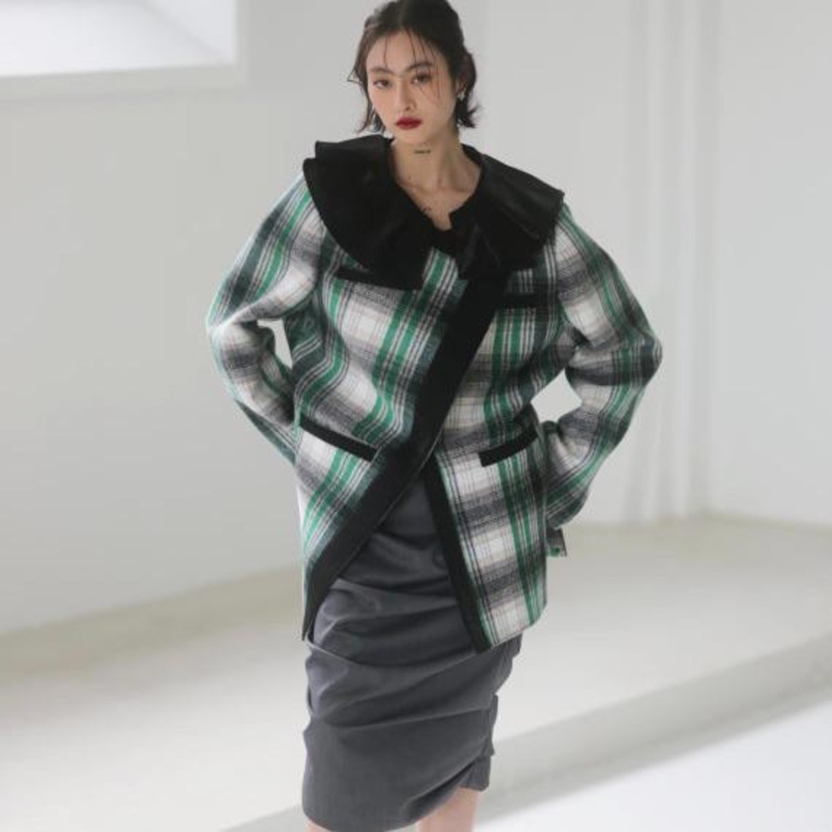 JnylonStudios 2way Checked over-mid coat with collar | Uturi -日本未入荷 海外 ...