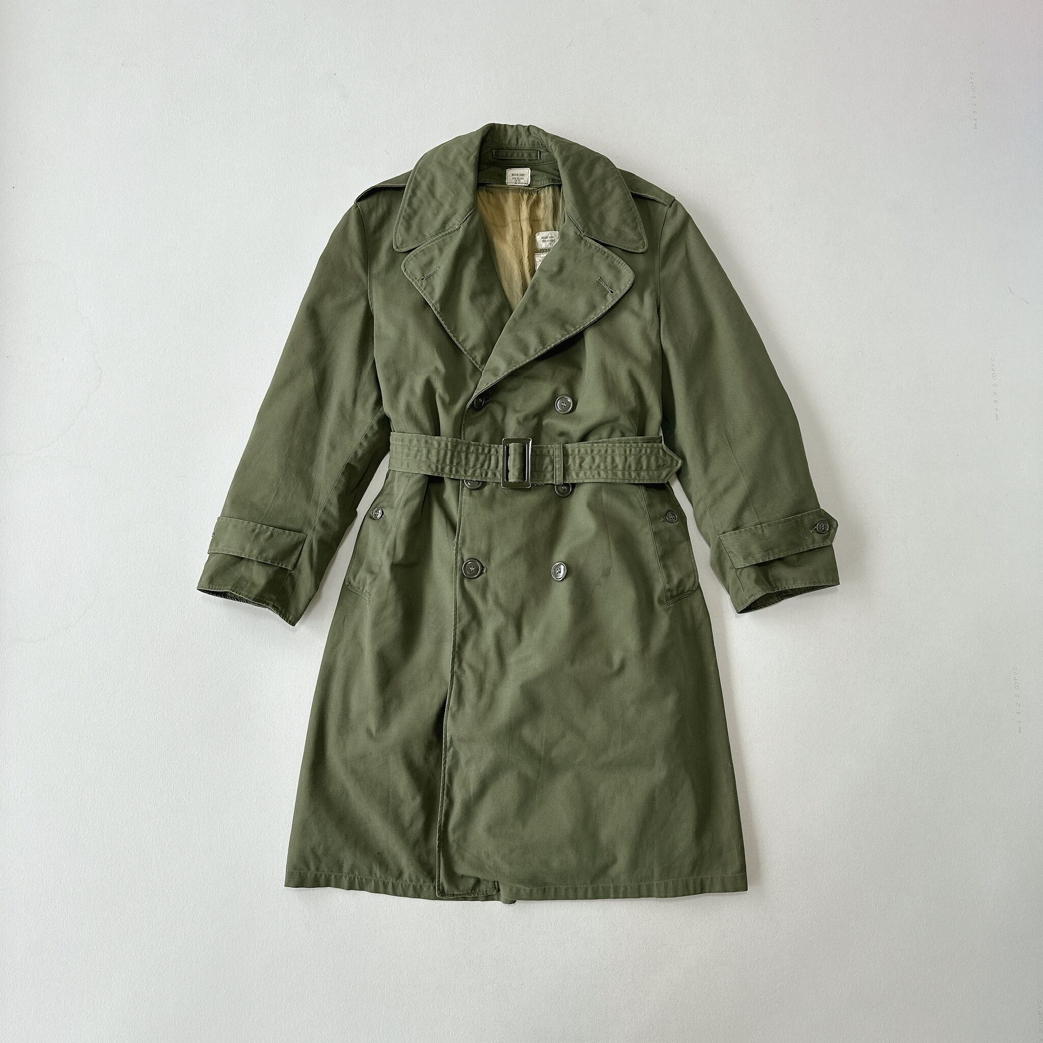 60s US ARMY M-51トレンチコート OG-107 コットンサテン Overcoat M-Short Vintage 希少 ライナー ...
