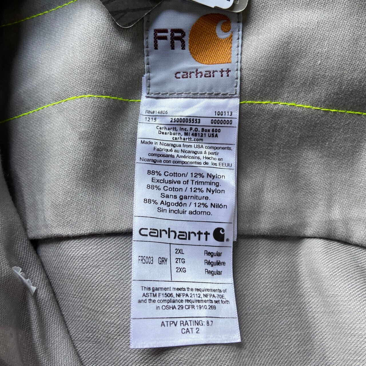 DEAD STOCK Carhartt カーハート FR HRC2 リフレクターライン 企業ロゴ刺繍 長袖 ワークシャツ メンズ2XL相当 ...