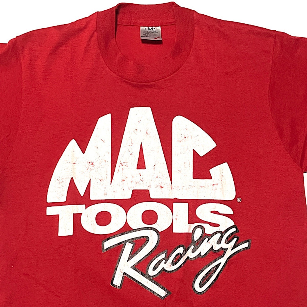 90s マックレーシング ビンテージ Tシャツ ハーレーダビッドソン MAC TOOLS Racing Swingster(赤,Mサイズ)袖裾 ...