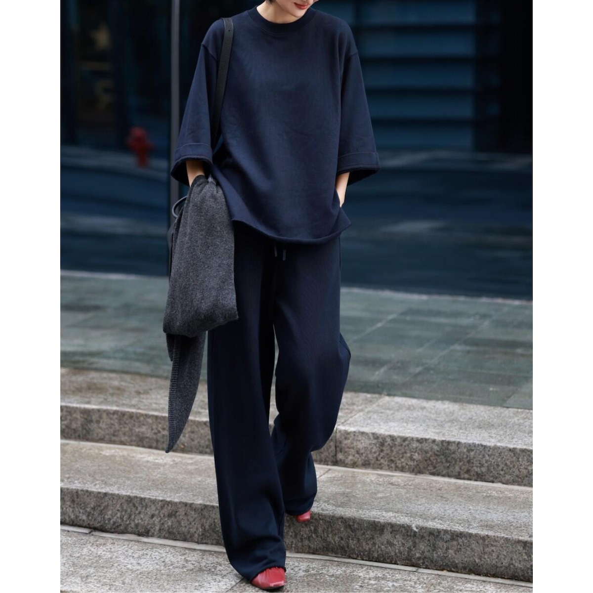 Relaxed Silhouette Crew Neck Top &Wide Pants Set 000634 | La Chique