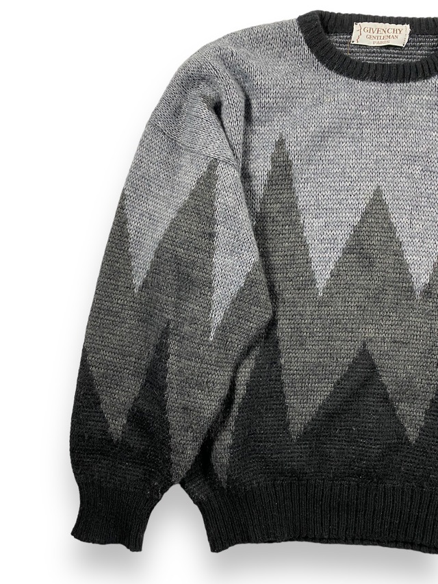 1980's〜90's "GIVENCHY" Geometric Pattern Crew Neck Wool Knit MADE IN ITALY | Sanroku Base Studio