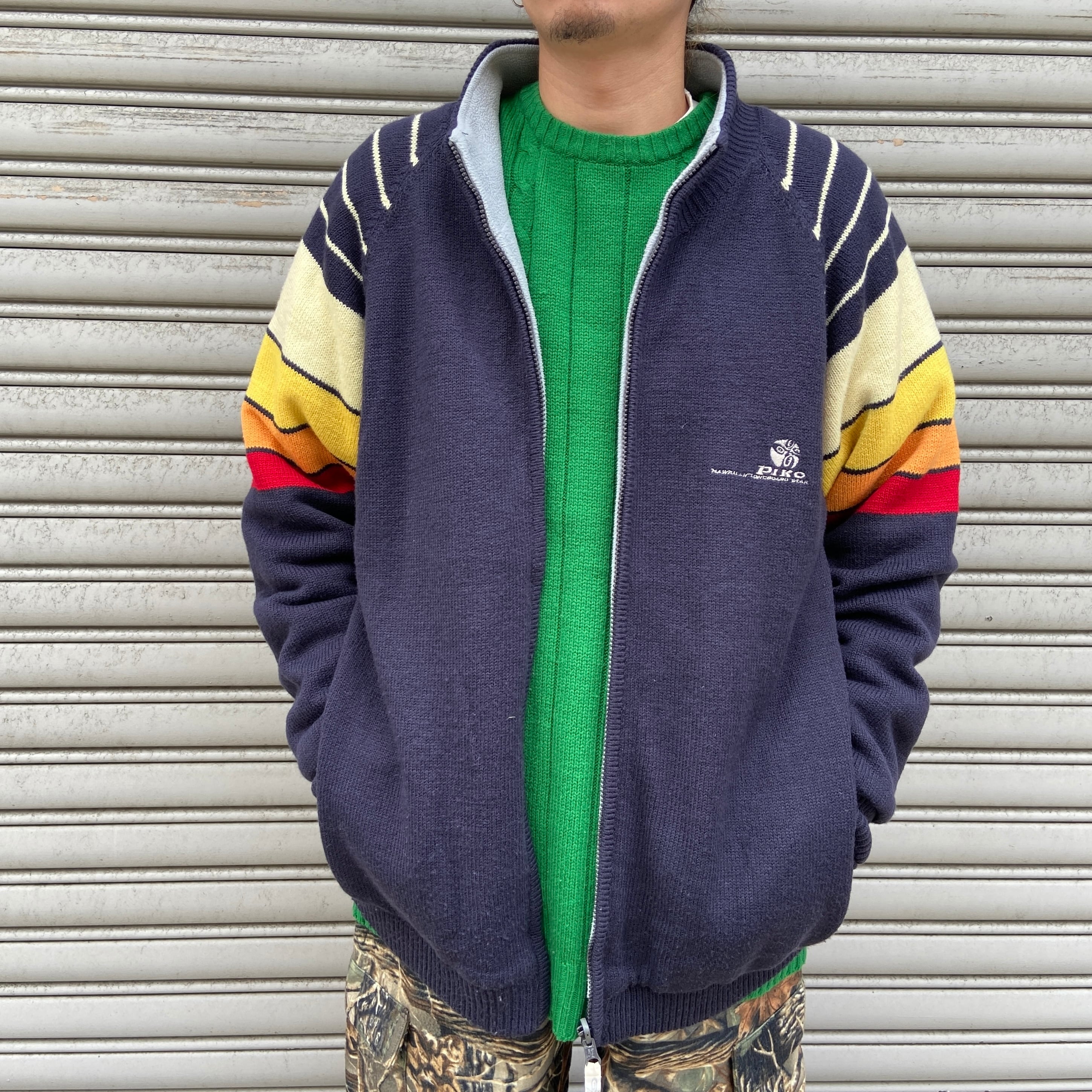 00s PIKO ピコ リバーシブルフリースセータージャケット 紺 グレー L | 古着屋 Uan