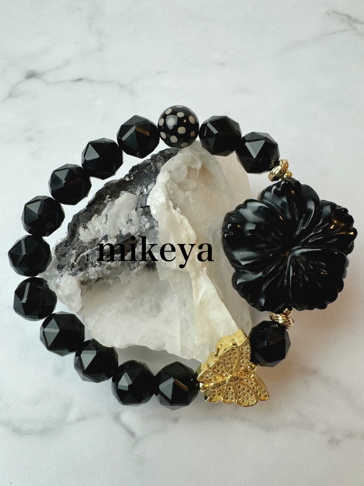 ブラックオブシディアンのフラワー モリオン 満天天珠 | MIKEYA