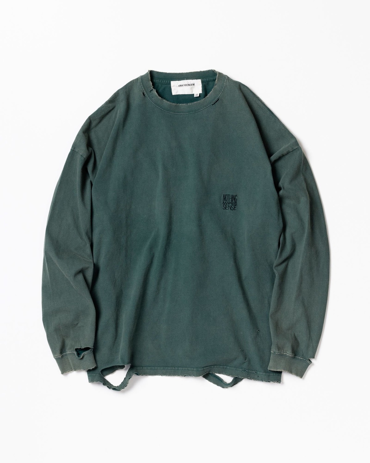 【ANACHRONORM】EMBROIDERY DAMAGED L/S T-S - GREEN | standlobby
