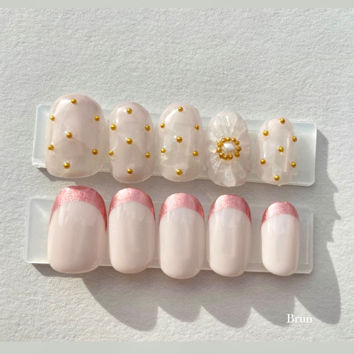 pinkflower × mirror french | brun __ nail tip