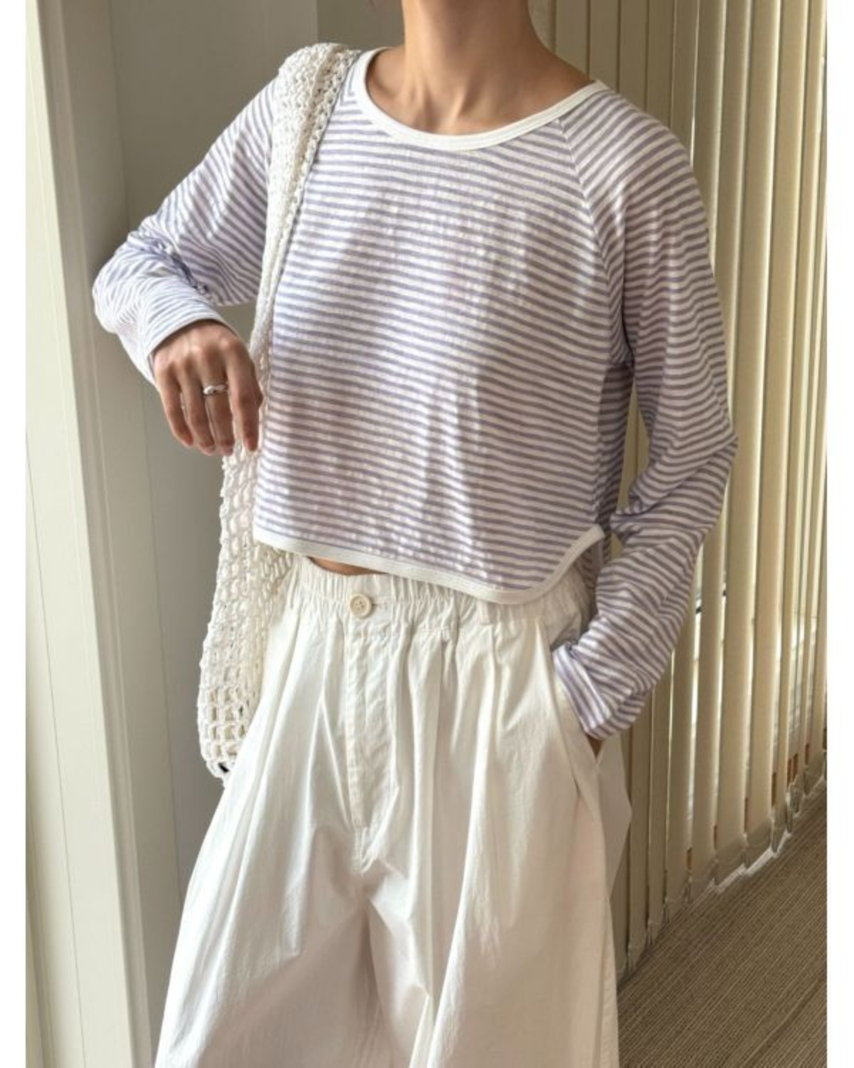 Cropped Border Long Tee | Leonie