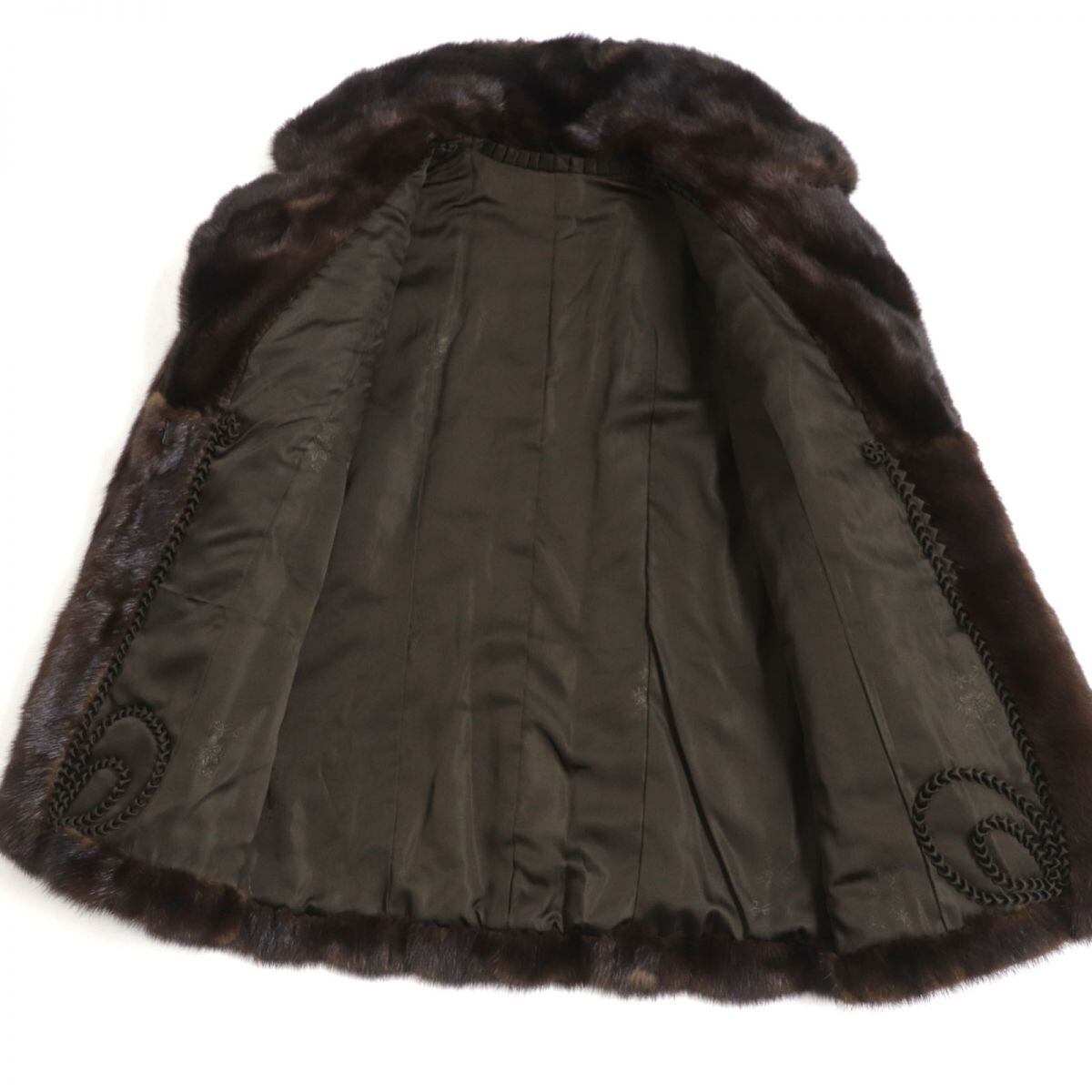 毛並み美品○MINK ミンク 逆毛切り替え 裏地花柄刺繍入り 本毛皮