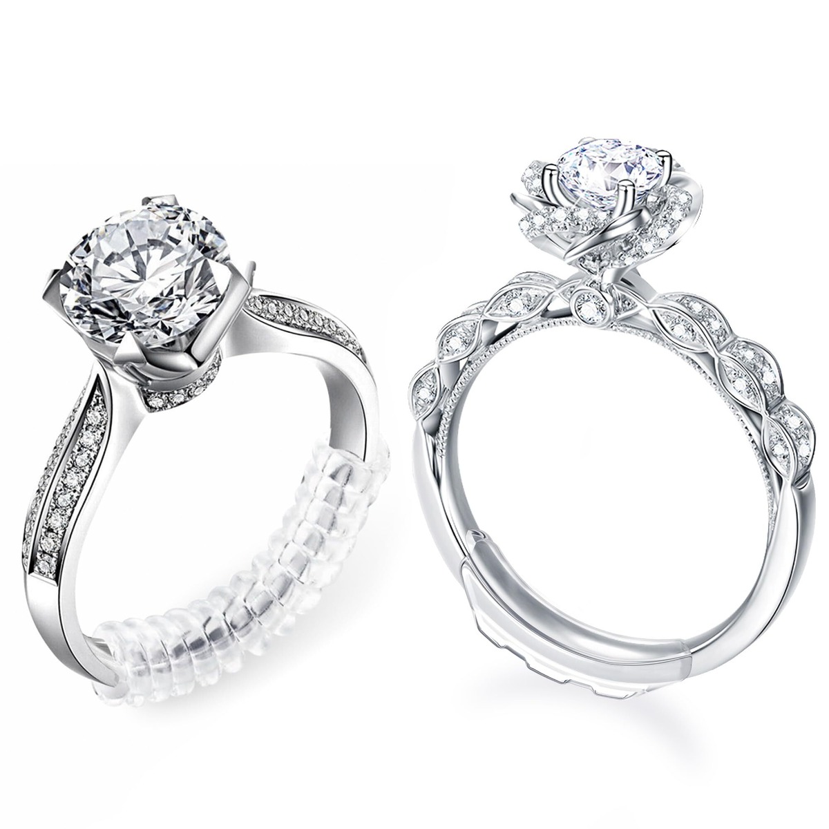 ゆるいリング用インビジブルリングサイズアジャスター（女性・男性用）- 12個のイージークリップリングアジャスターと4個のコイルアジャスター、ジュエリーリングサイズアダプター、リサイズスペーサー ...