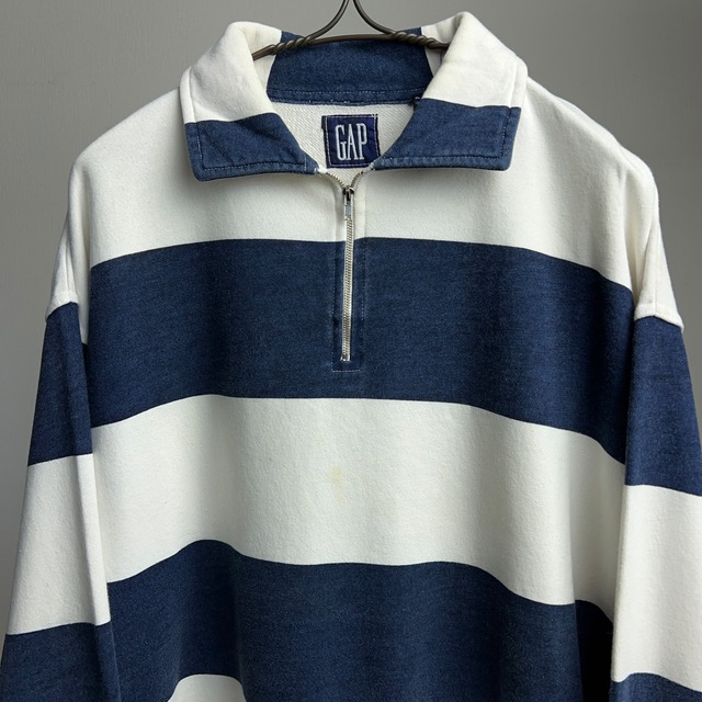 90's old GAP BORDER HALF ZIP SWEATSHIRT オールドギャップ ボーダー ハーフジップ スウェット ...